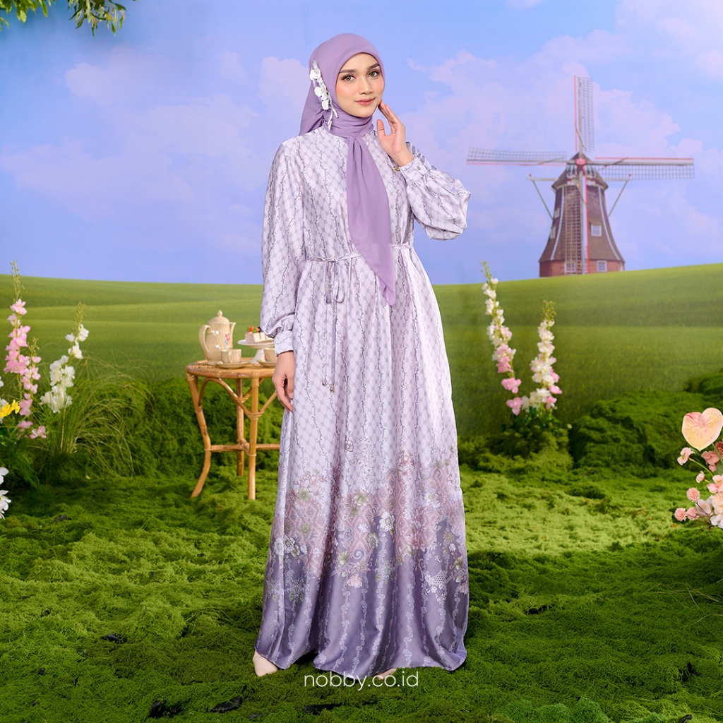 Jual Nobby Meera Dress Gamis Lengan Panjang Wanita Floral Pattern Bahan ...