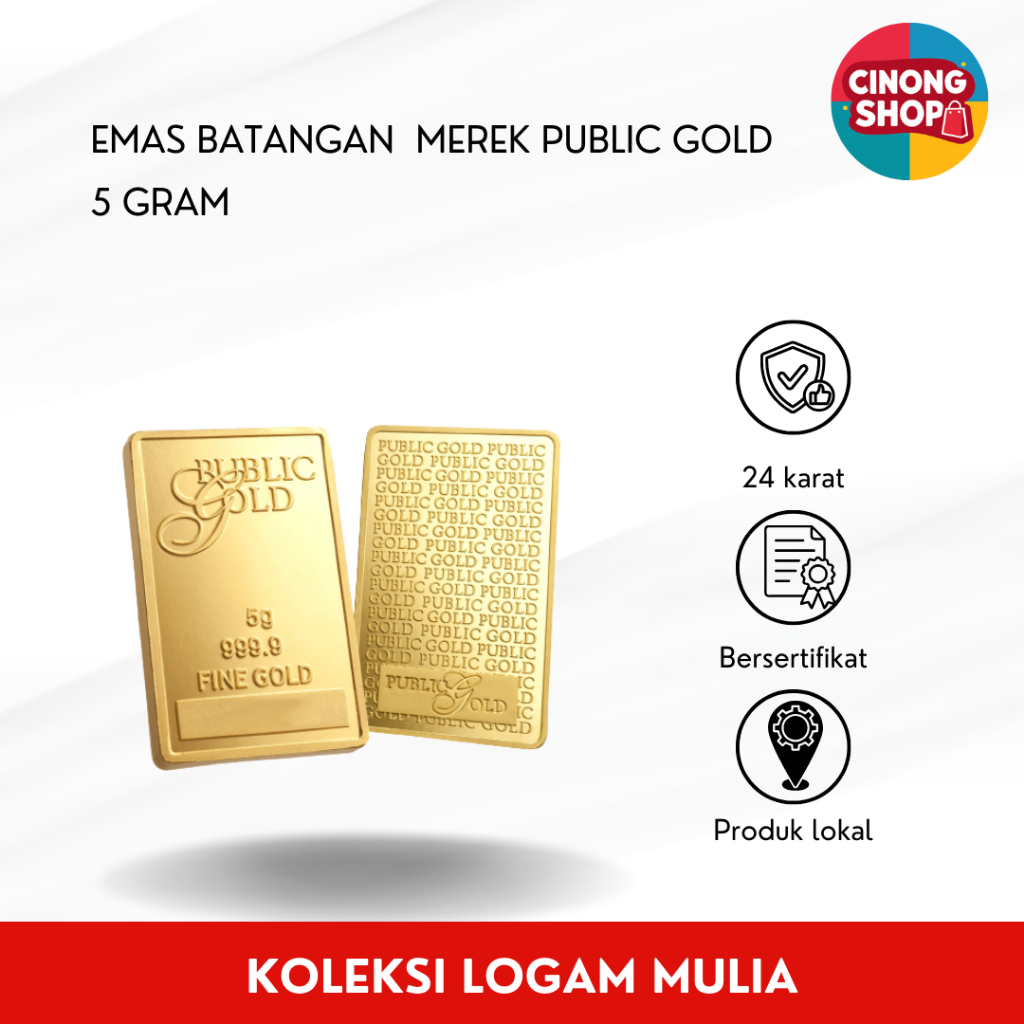 Jual Logam mulia emas batangan 24 Karat 5 gram merek Public Gold ...