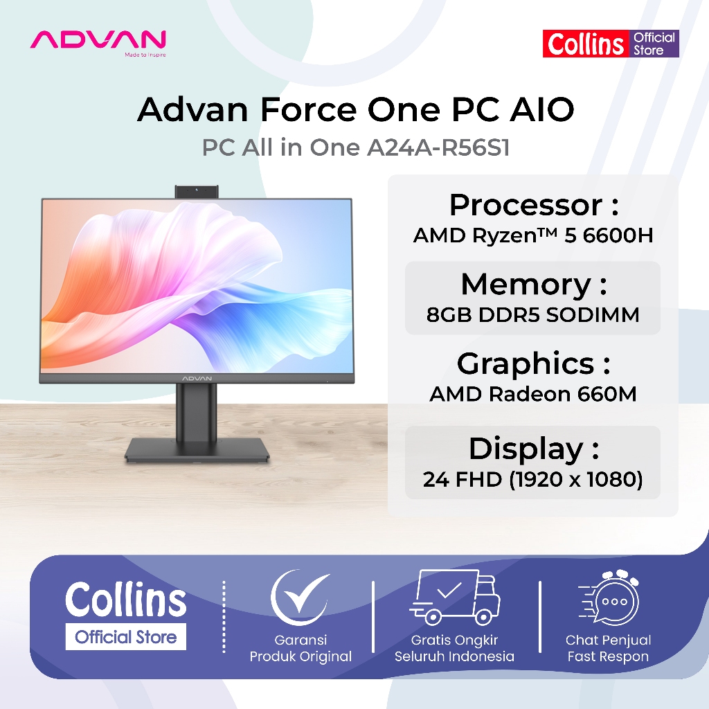 Jual Advan Force One PC All in One A24A-R56S1 AMD Ryzen 5 6600H 8GB SSD ...