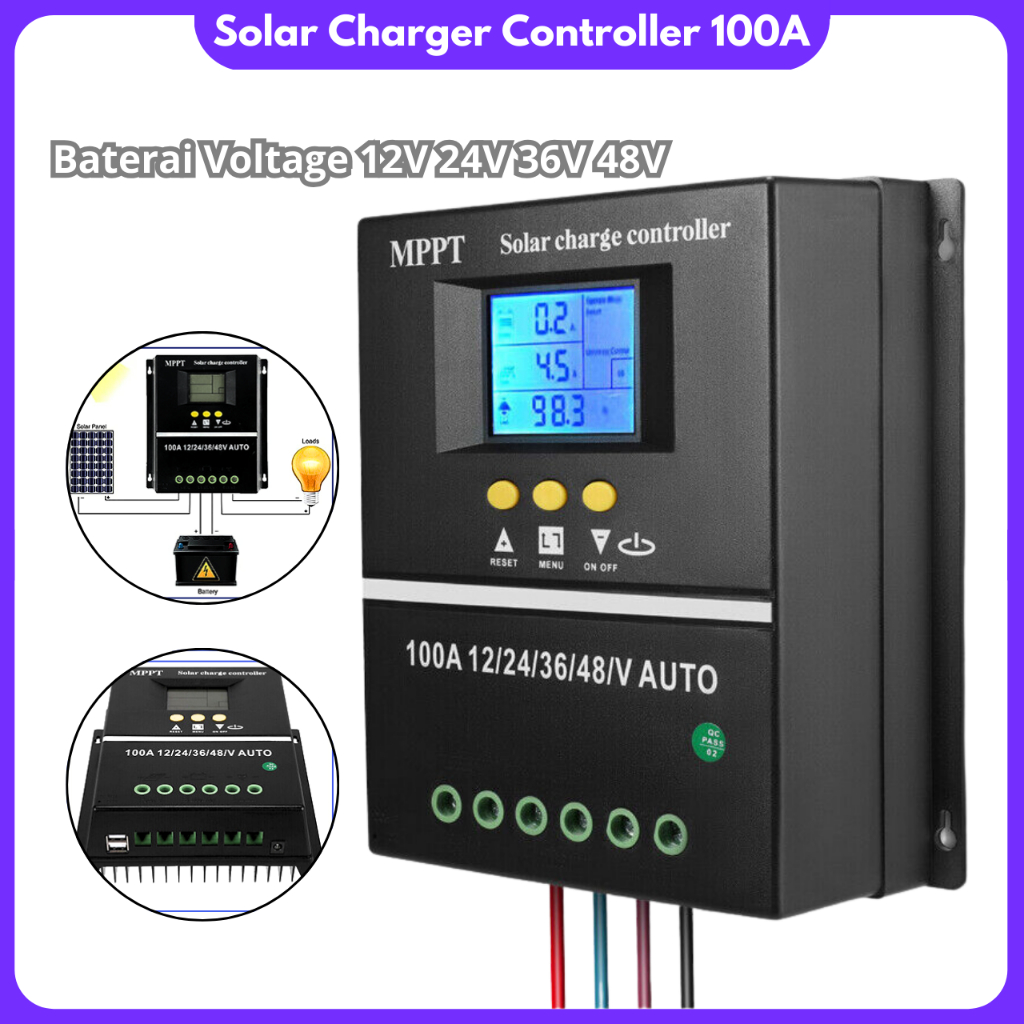 Jual MPPT Solar Charge Controller 100A 12V 24V 48V LCD Display Dual USB ...