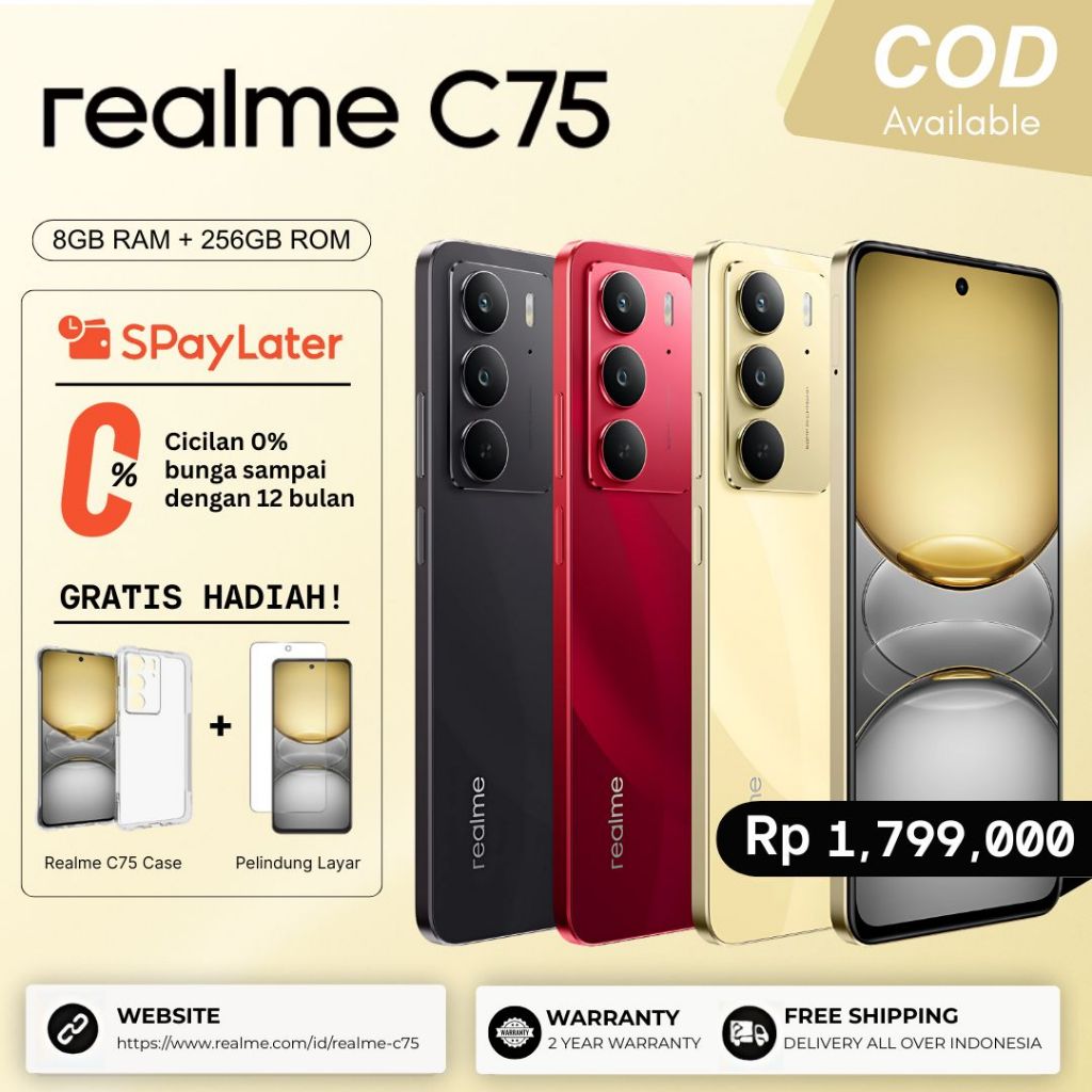 Jual Realme C75 5G NFC 8GB RAM 256GB ROM AI Ready Helio G92 Max Kamera ...