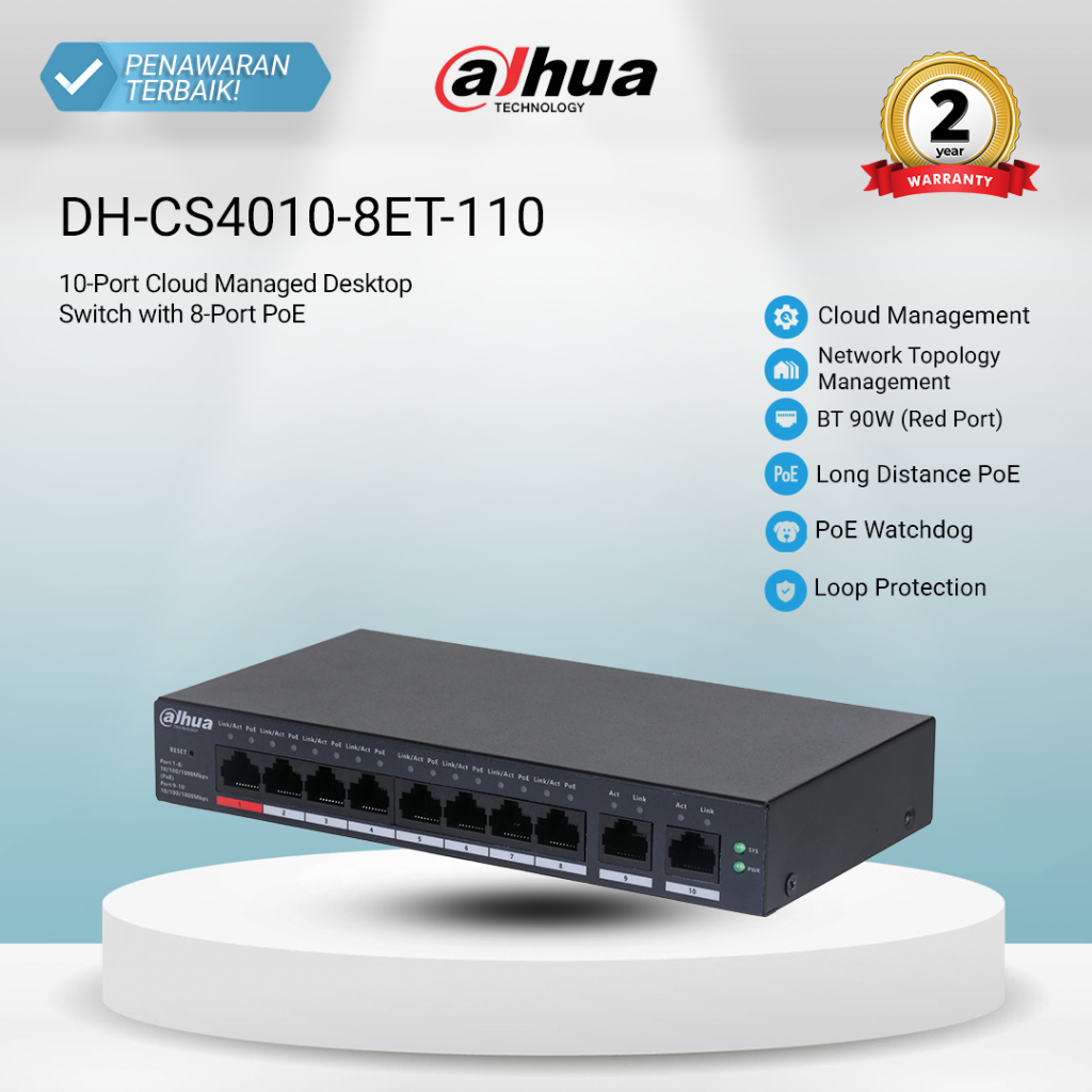 Jual DAHUA SWITCH SERIES DH-CS4010-8ET-110 | 10-Port Cloud Managed ...