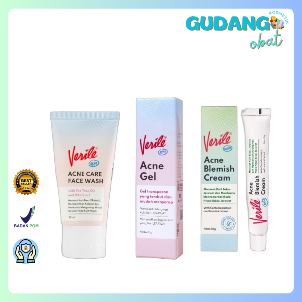 Jual Verile Acne Gel 10 gr, Verile Acne Care Facial Wash 40 ml, Verile ...