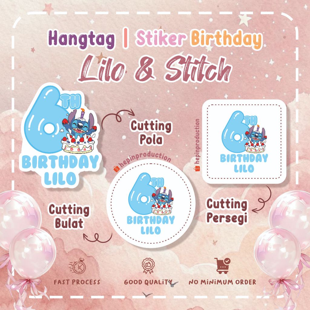 Jual (30pcs) Hang tag - stiker ulang tahun Tema LILO & STITCH sticker ...