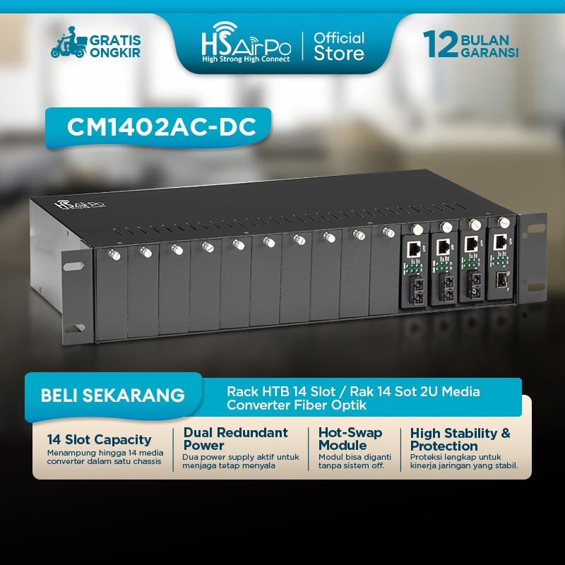 Jual HSAirPo HS-CM1402AC-DC Rack HTB 14 Slot / Rak 14 Sot 2U Media ...