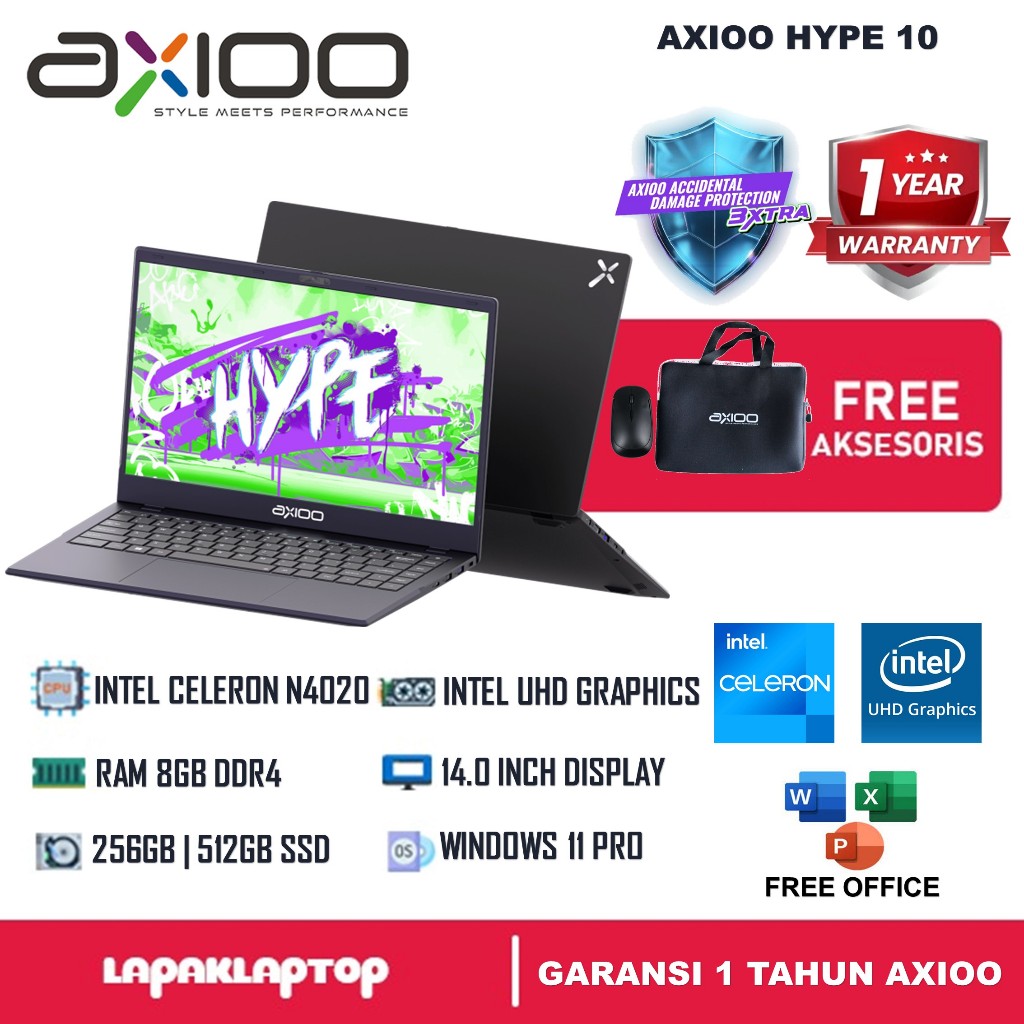 Jual Laptop Axioo Hype 1 Intel N4020 RAM 8GB SSD 256GB Windows 11 ...