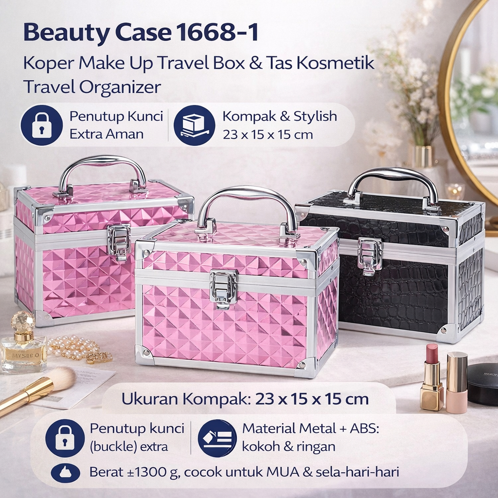 Jual Beauty Case 1668-1 – Koper Make Up Travel Box & Tas Kosmetik ...
