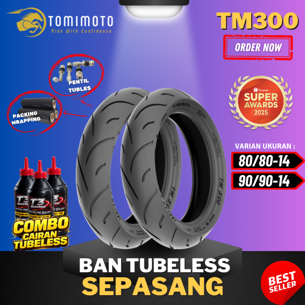 Jual [SEPASANG MURAH] BAN TOMIMOTO TM300 RING 14 / ( 80/80-14 & 90/90 ...