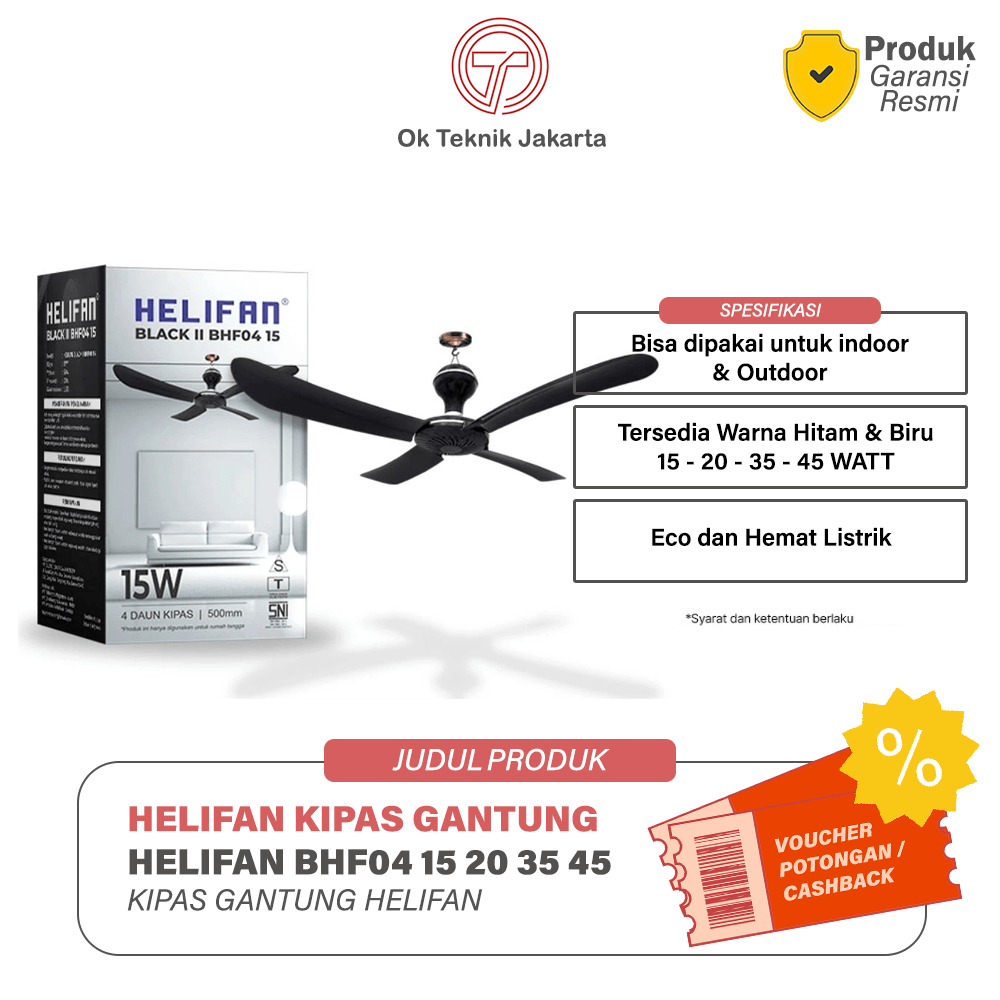 Jual HELIFAN - Kipas Angin Gantung HELIFAN 15 WATT/ 20 35 45 WATT / 5 ...