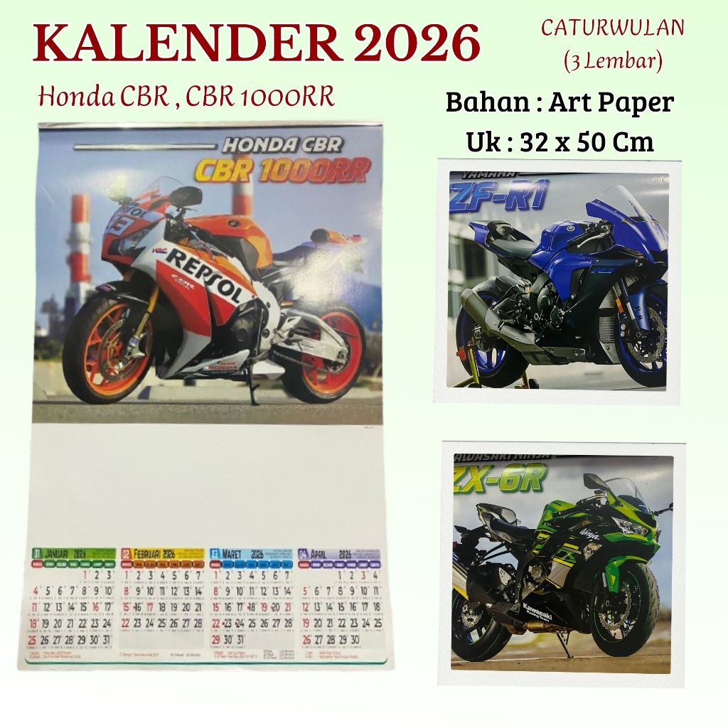Jual KALENDER DINDING 2026 CATURWULAN ( 3 LEMBAR ) UK ( 32 X 50 CM ...