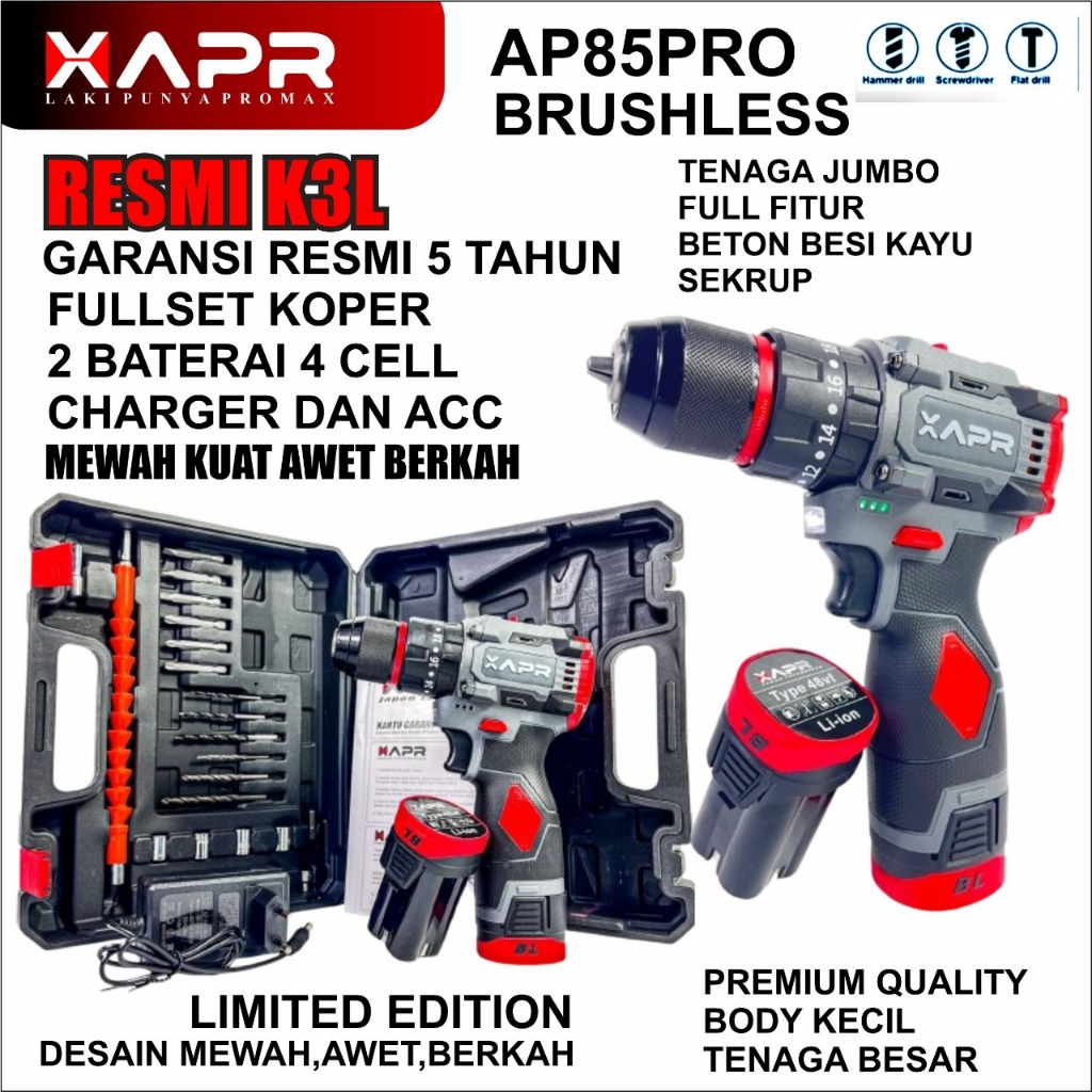 Jual APR RAJA BOR impact drill BRUSHLESS TYPE AP85PRO 10mm keyless auto ...