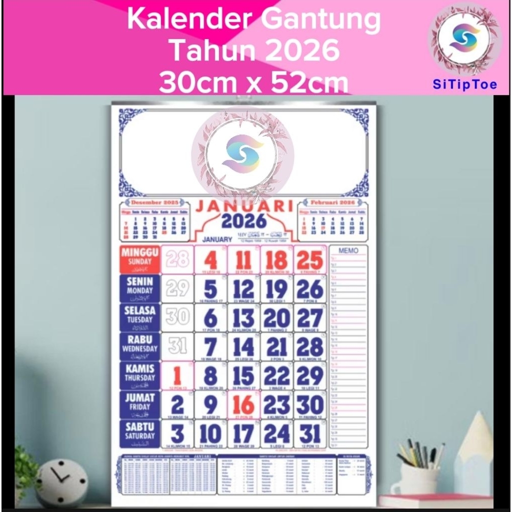Jual Kalender Gantung Tahun 2026 Size 30cm x 52cm Murah Grosir Promo ...