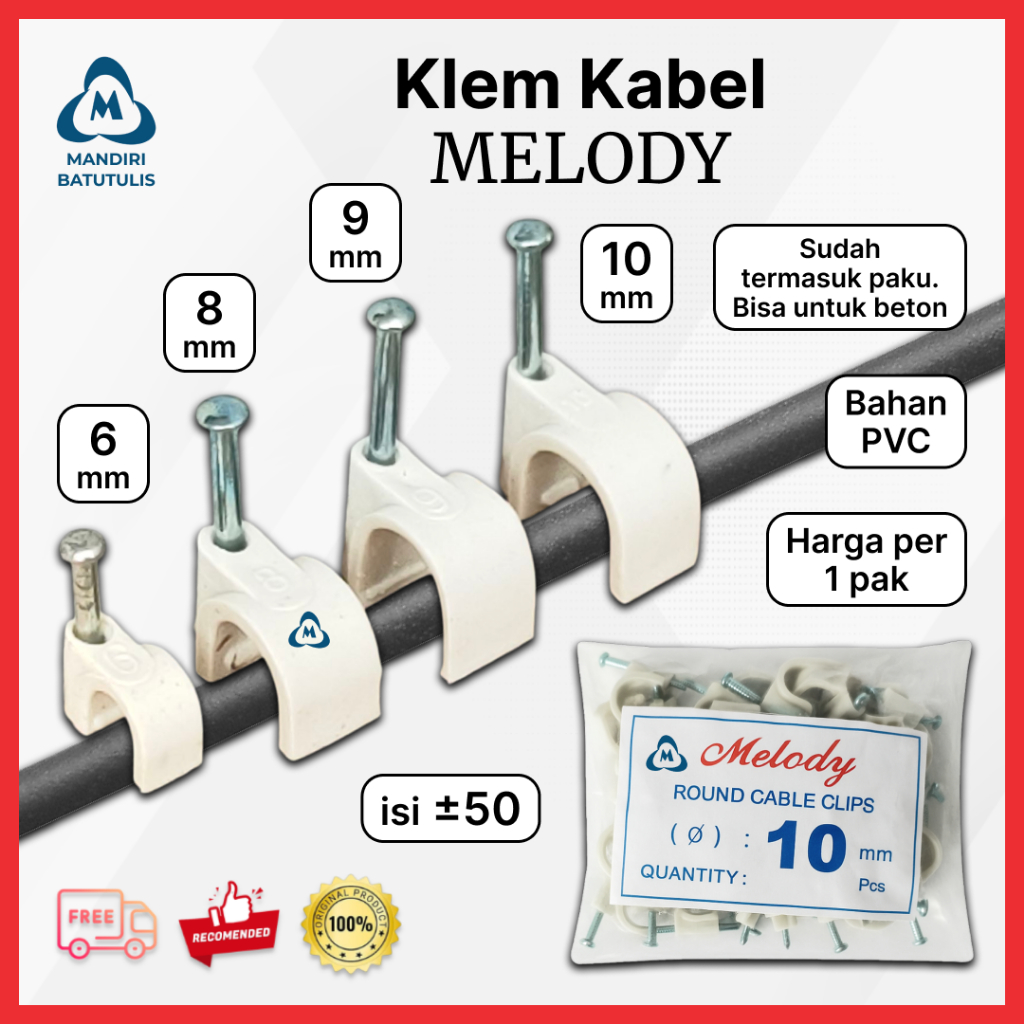 Jual Klem Kabel Paku Beton - Round Cable Clip PVC - Penjepit Pengikat ...