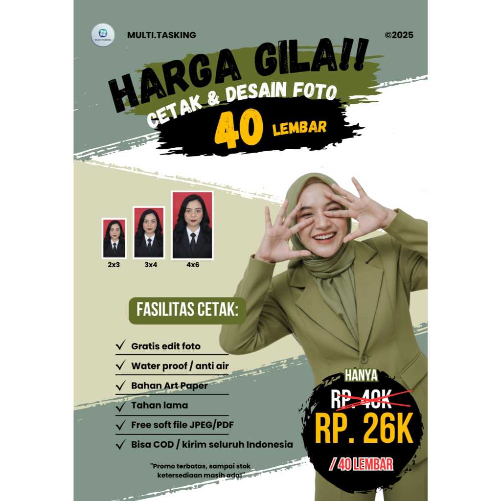 Jual CETAK FOTO 40 LEMBAR 2X3, 3X4, 4X6 & GRATIS EDIT FOTO LAMARAN ...