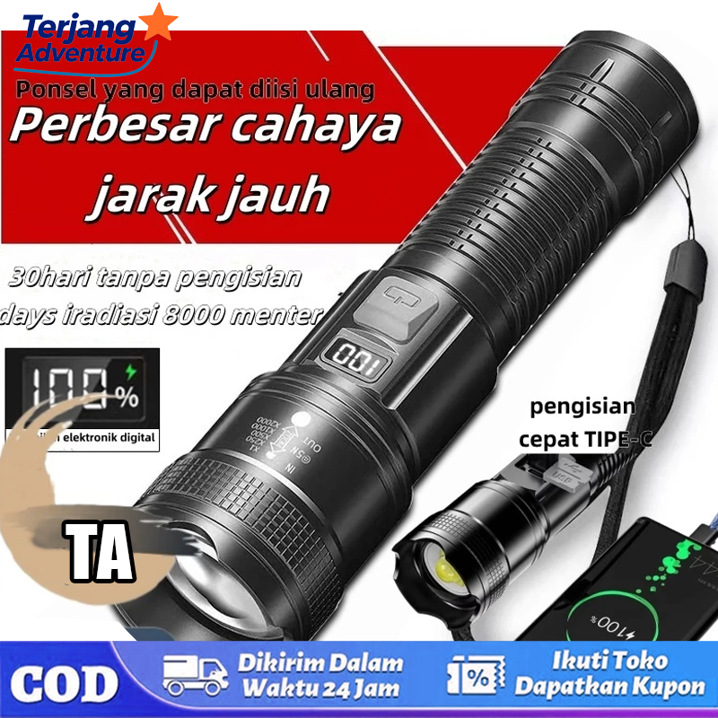 Jual 80000 jarak jauh zoom putar senter LED super terang senter taktis ...