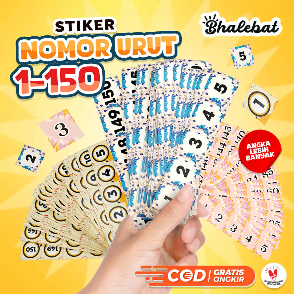Jual Bhalebat - Stiker Nomor Urut 1-150 / Stiker Angka Size Mini 1-150 ...