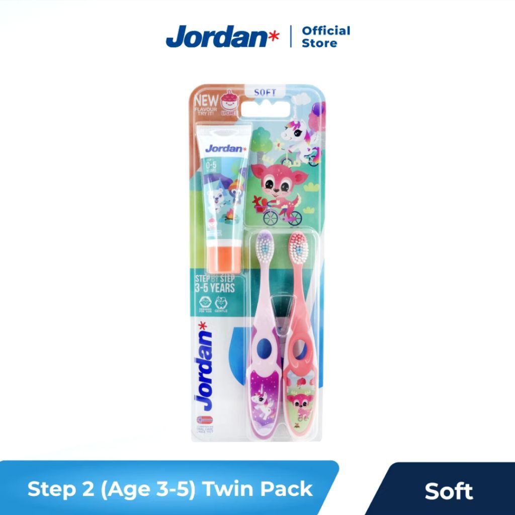 Jual JORDAN Oral Care Kids Step 2 Twin Soft - Paket Isi 2 Sikat Gigi ...