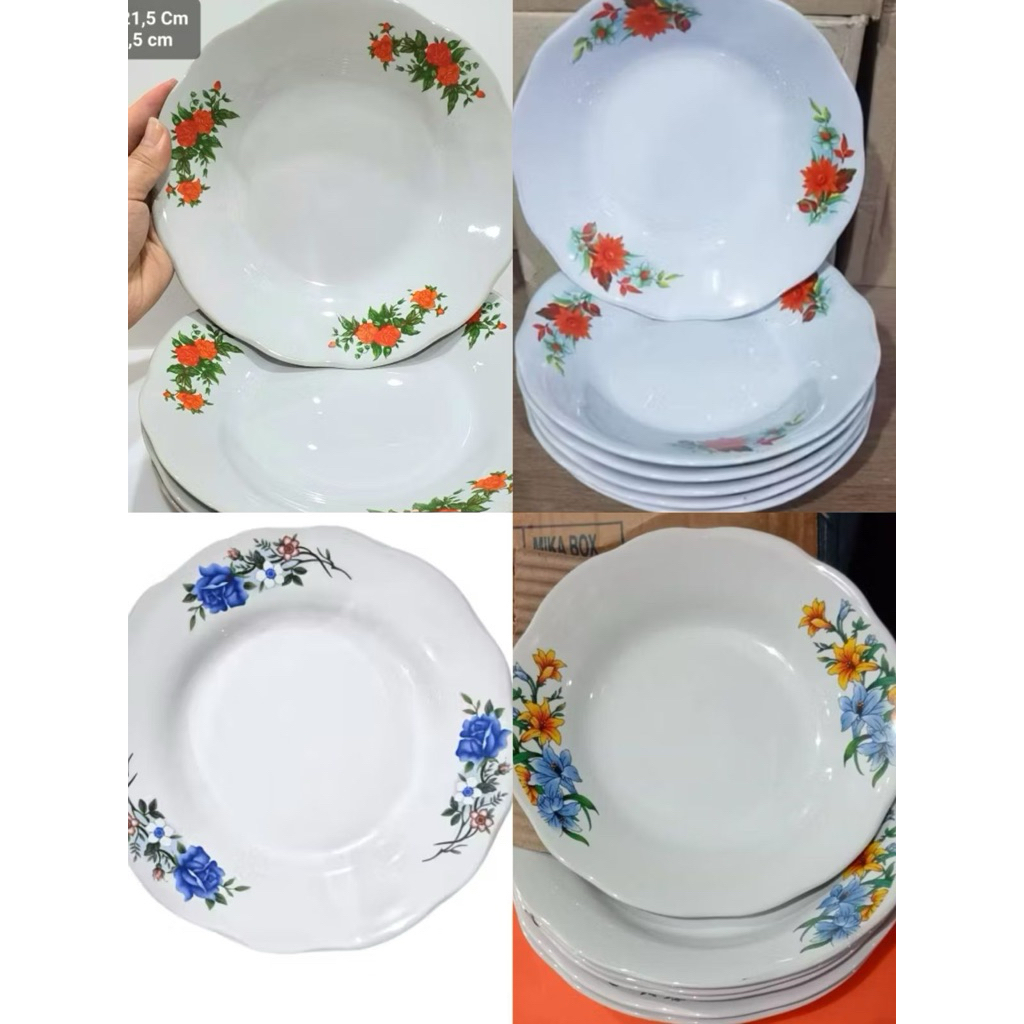 Jual 6pcs piring makan lucky/piring lilia motif bunga/piring makan ...