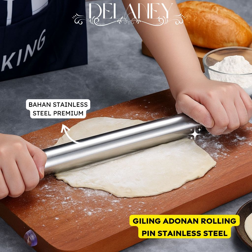 Jual Delaney Alat Giling Adonan Rolling Pin Stainless Steel - Anti ...