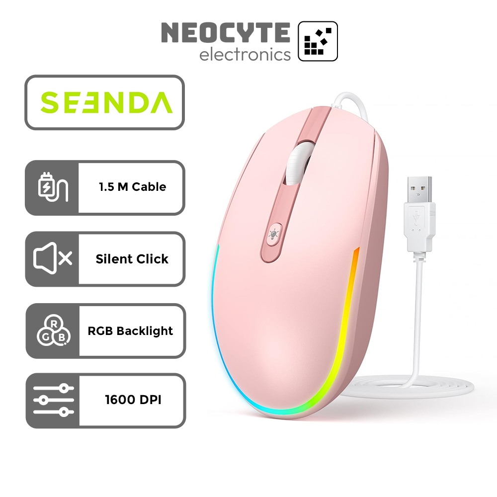 Jual Mouse Kabel SEENDA WGSB-201 RGB Backlit 1600 DPI 1.5 m Cable Pink ...