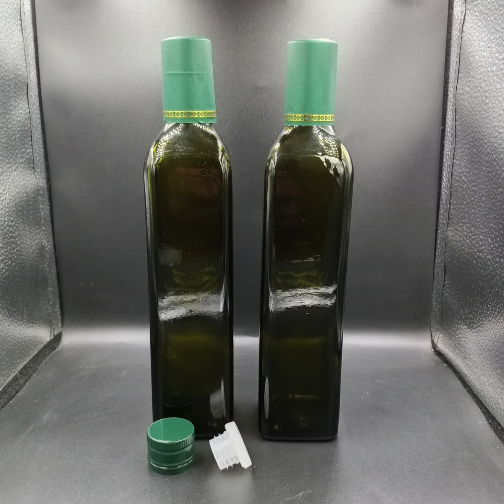 Jual BKMJKH500 Botol kaca 500ml olive oil /botol kaca kotak hijau 500ml ...