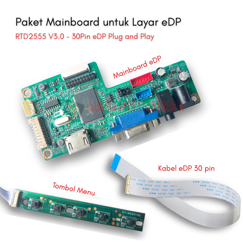 Jual Mainboard EDP 30 Pin RTD2555 V3.0 Lengkap HDMI VGA – Driver Board ...