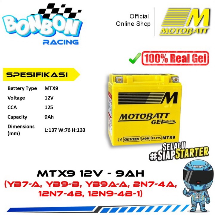 Jual Motobatt Aki Kering Gel MTX9 12V 9AH Motor Bajaj Pulsar Cleveland ...
