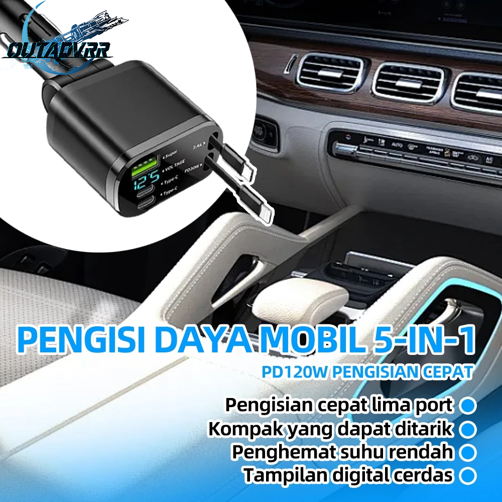 Jual 5-in-1 120W 4 Ports PD+PD 120W Type-C+Type-C Fast Charging Car ...