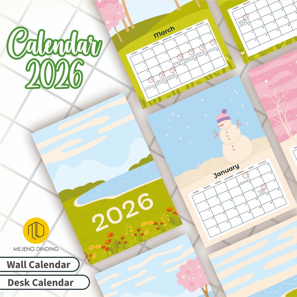 Jual Kalender 2026 Motif Pemandangan Musim - Kalender 2026 - Desk ...