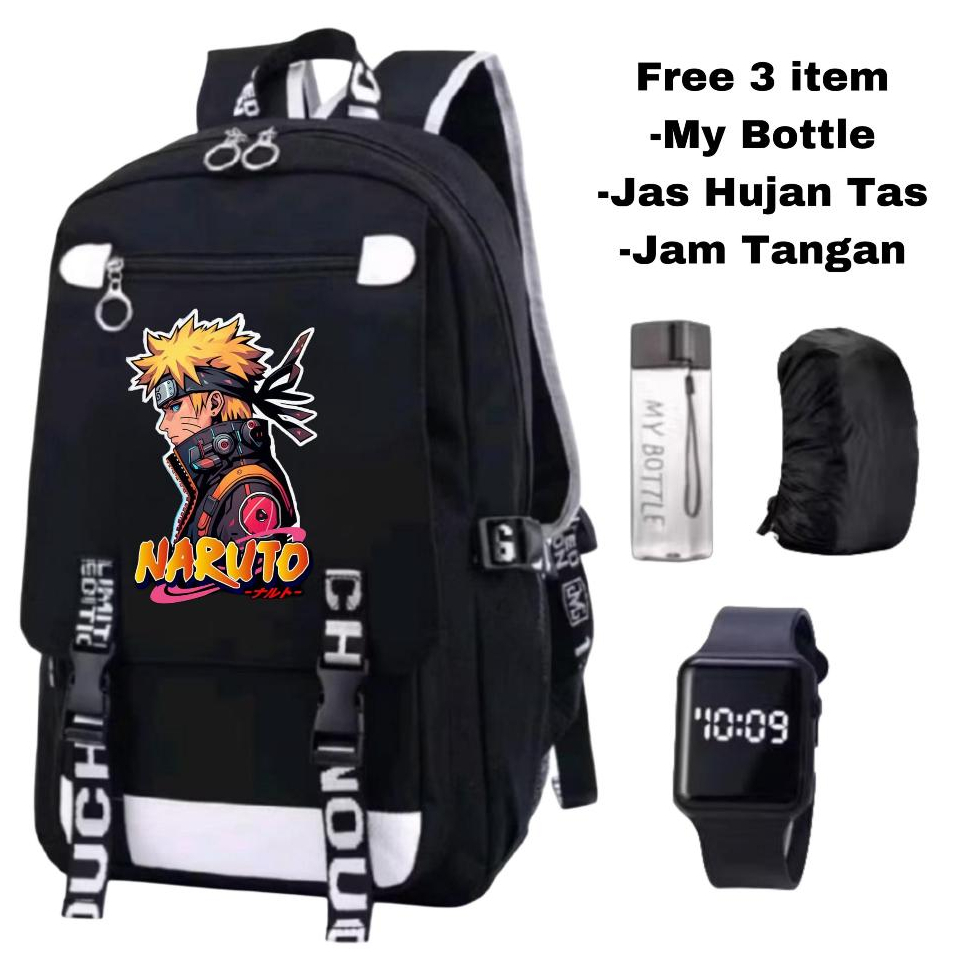 Jual Tas Anime Naruto Tas Sekolah Anak Ransel SD SMP Free Jam Tangan ...