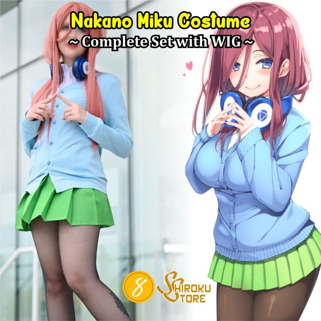 Jual Nakano Miku Costume Set/ Baju Cosplay Wig Nino Anime Gotoubun no ...