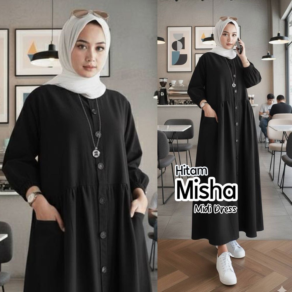 Jual Gamis Midi Dress Warna Hitam 5 Model Pilihan Black Series | Shopee ...