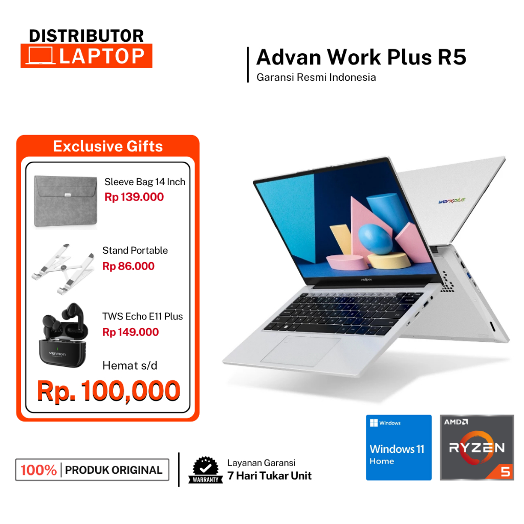 Jual Laptop Advan Workplus R5-6600H 16GB/512GB 14'' FHD IPS Win 11 ...