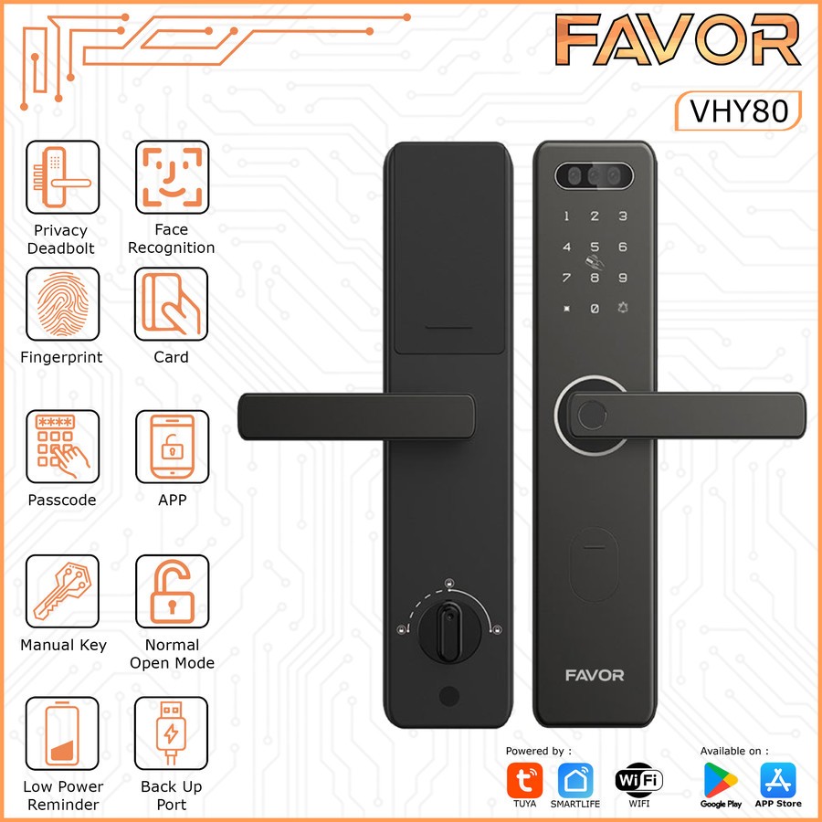 Jual FAVOR VHY80 - Smart Door Lock Handle Fingerprint IC Card Passcodes ...