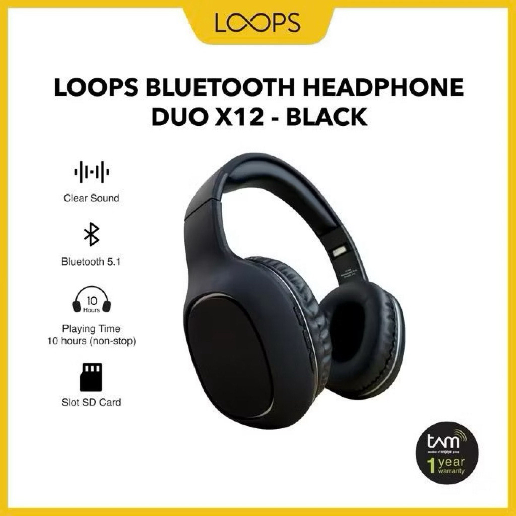 Jual LOOPS Bluetooth Headphone Duo X12 | Shopee Indonesia