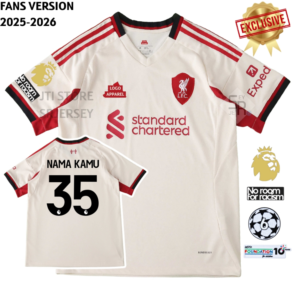 Jual Jersey Lvrpl Away 2025 2026 FANS Baju Bola Krem Cream Putih Coklat muda Tulang Pasang ...