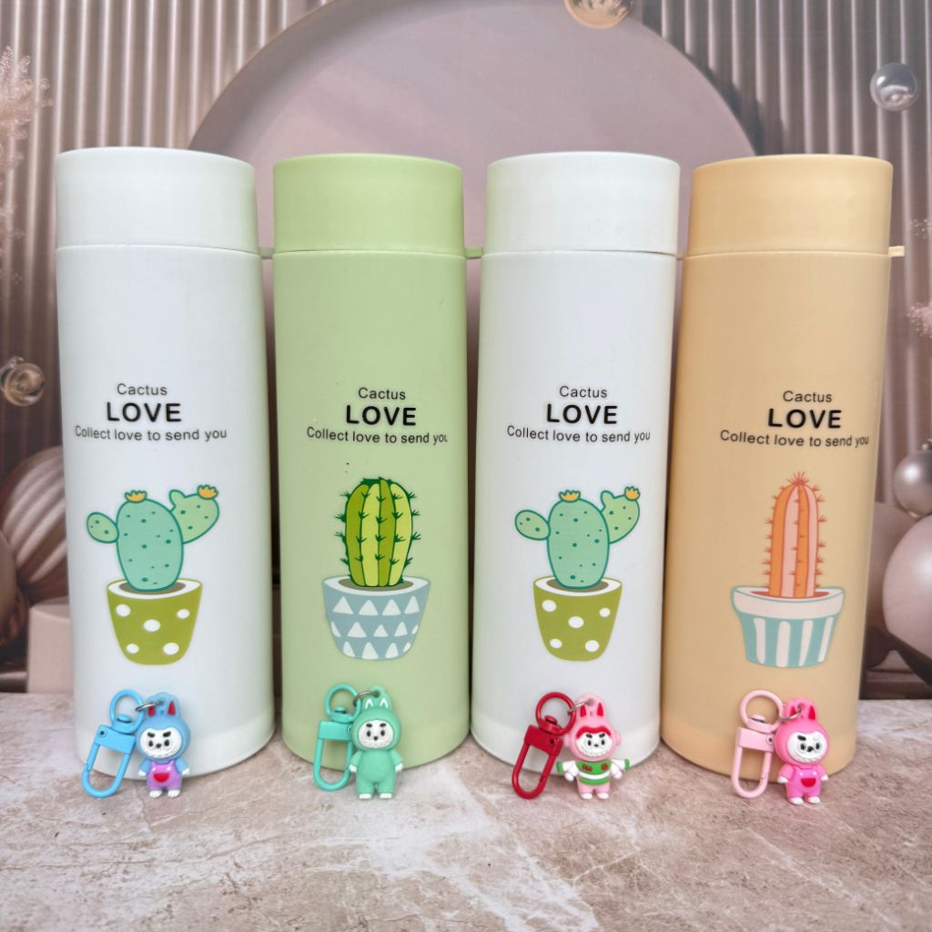 Jual Botol Minum Cactus Motif Kaca 500ml Free Boneka Labubu / Tumbler ...