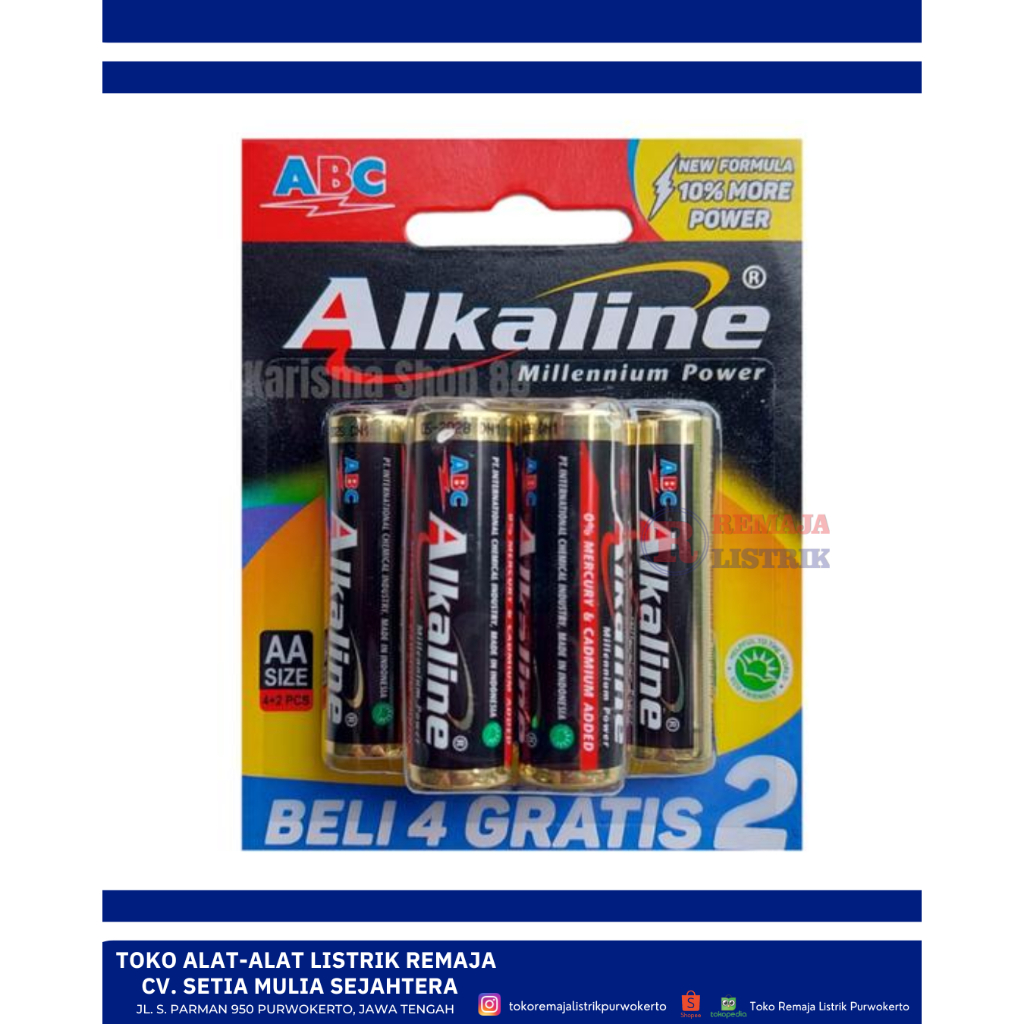 Jual Batu Baterai Alkaline AA / A2 Isi 6 LR06 (4b+2b) ALKALINE SNI ...