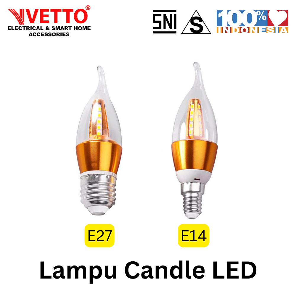 Jual VETTO Lampu Lilin / Bohlam Bulat / Candle Light LED Fitting Putih ...