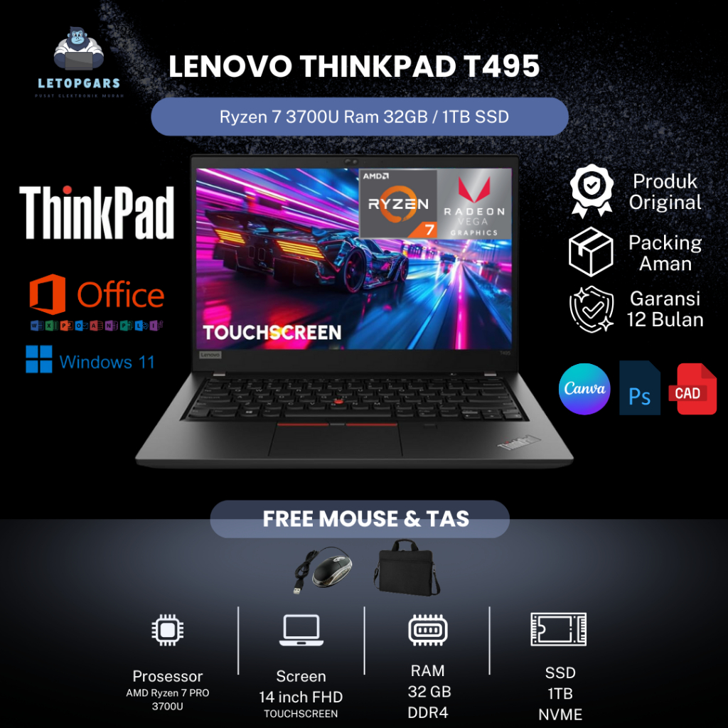 Jual LAPTOP GAMING MURAH !! THINKPAD T495 RYZEN 7 PRO TOUCHSCREEN RAM ...