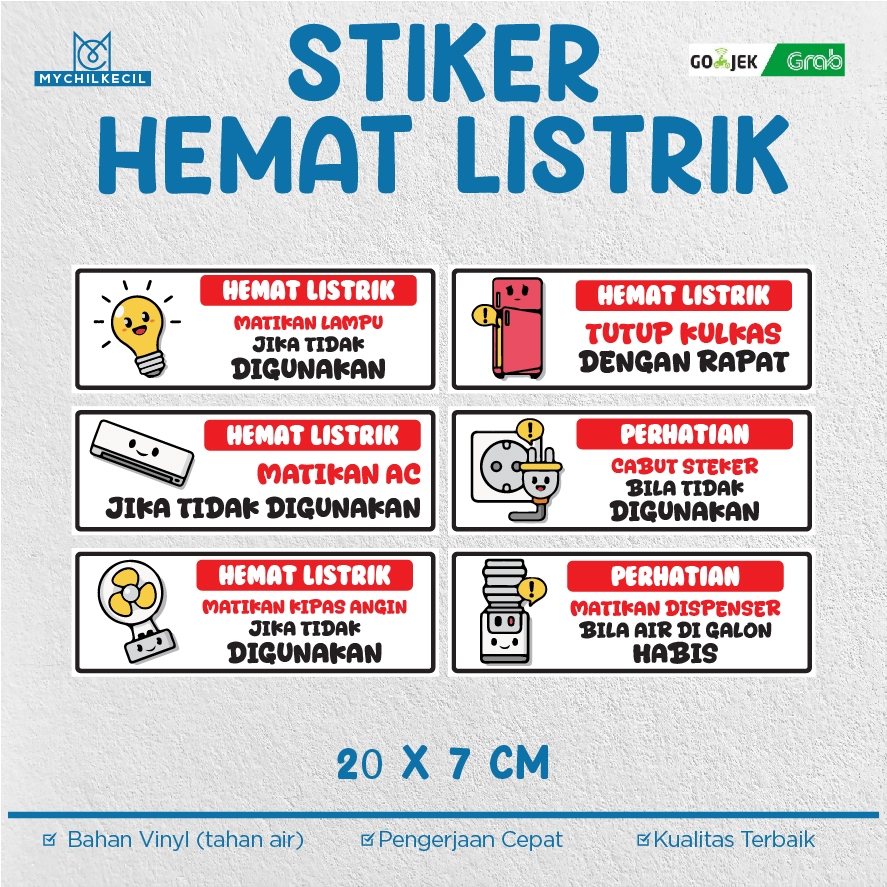 Jual STIKER HEMAT LISTRIK / STIKER EDUKASI LISTRIK / STIKER PERINGATAN ...