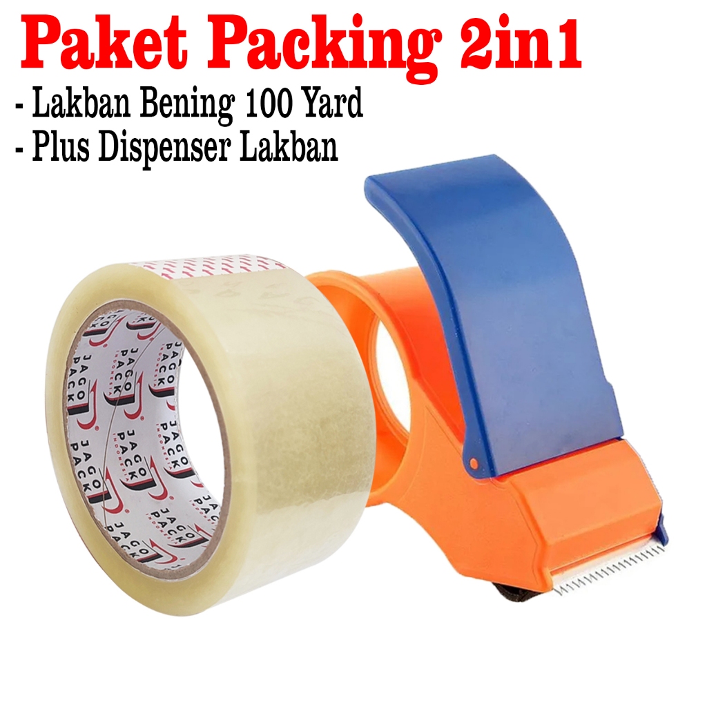 Jual Paket 2in1 - Lakban Bening 45mm x 100 yard + Dispenser Lakban ...
