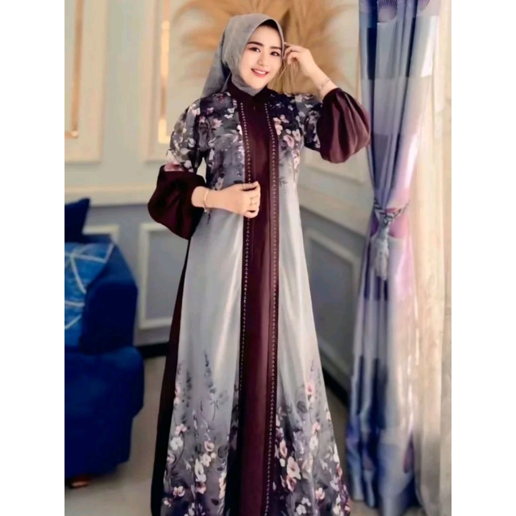 Jual Gamis Dinara Queen Maxy Mix Ceruti Motif Bunga Busui (Outer Nyatu ...