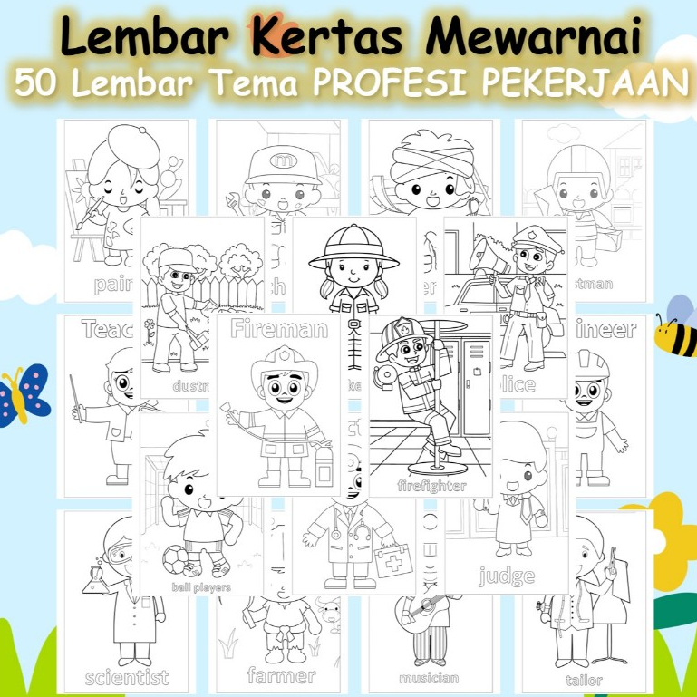 Jual Kertas Gambar 50 Lembar - Kertas Mewarnai Tema PEKERJAAN PROFESI ...