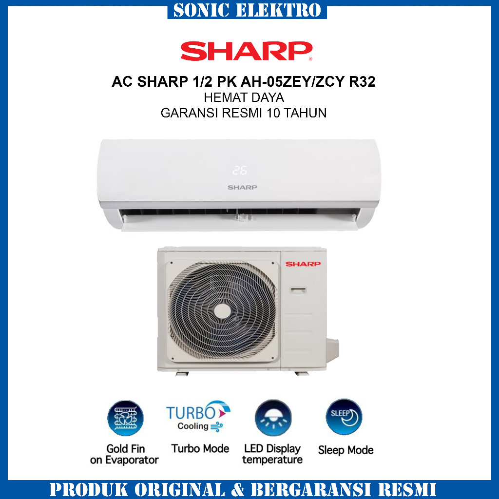 Jual AC SHARP 1/2 PK AH-A5ZCY / AH-AH-ZEY Split Air Conditioner 1/2 PK ...