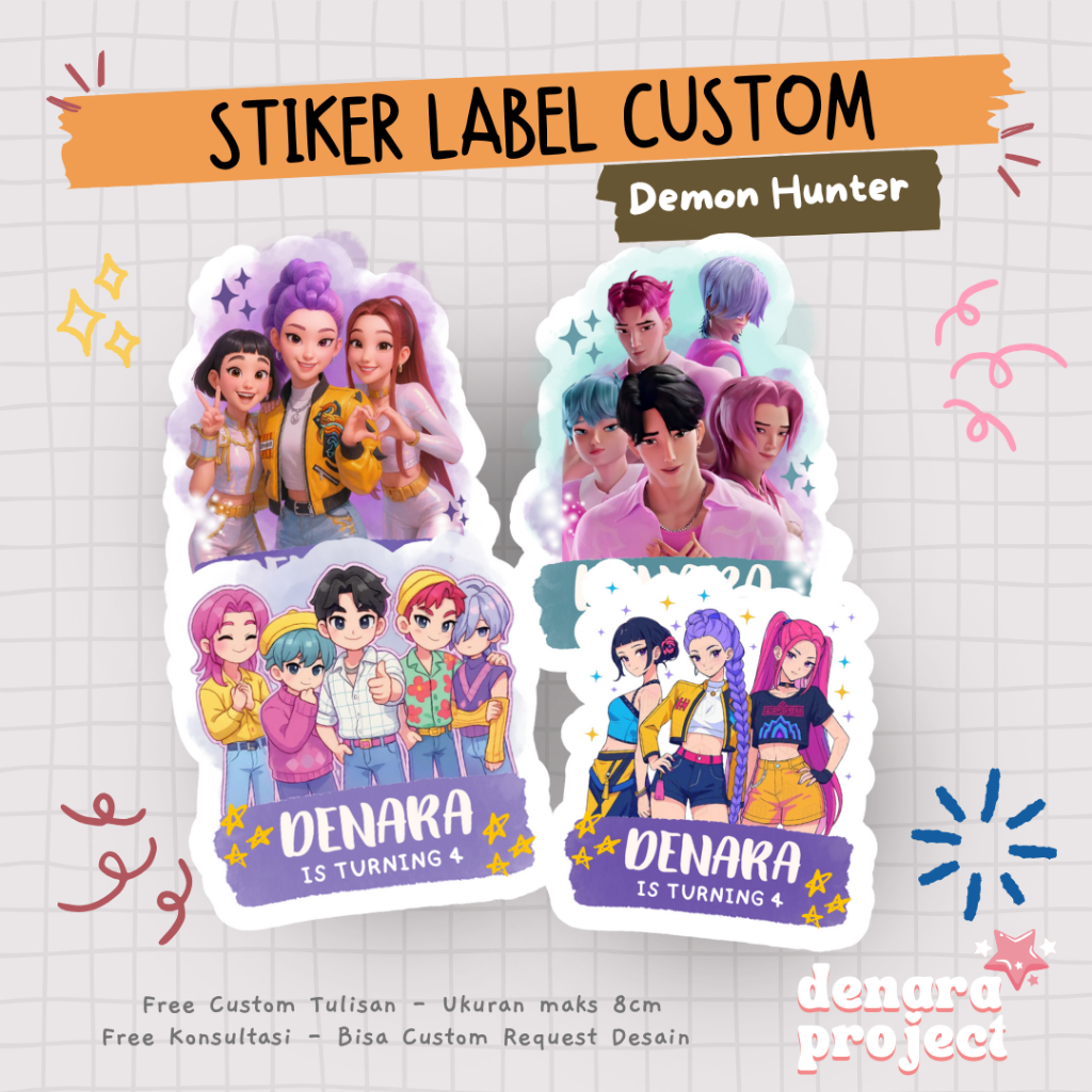 Jual Stiker CUSTOM Bento Snack Box Hampers Ulang Tahun Demon Hunters ...