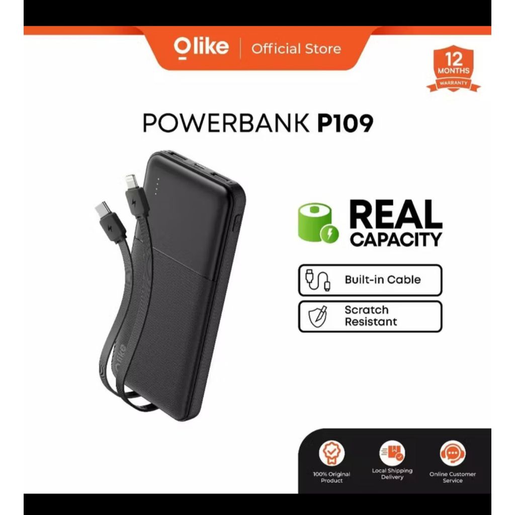 Jual OLIKE Power Bank P109 Powerbank 10000mAh Built Kabel Type C ...