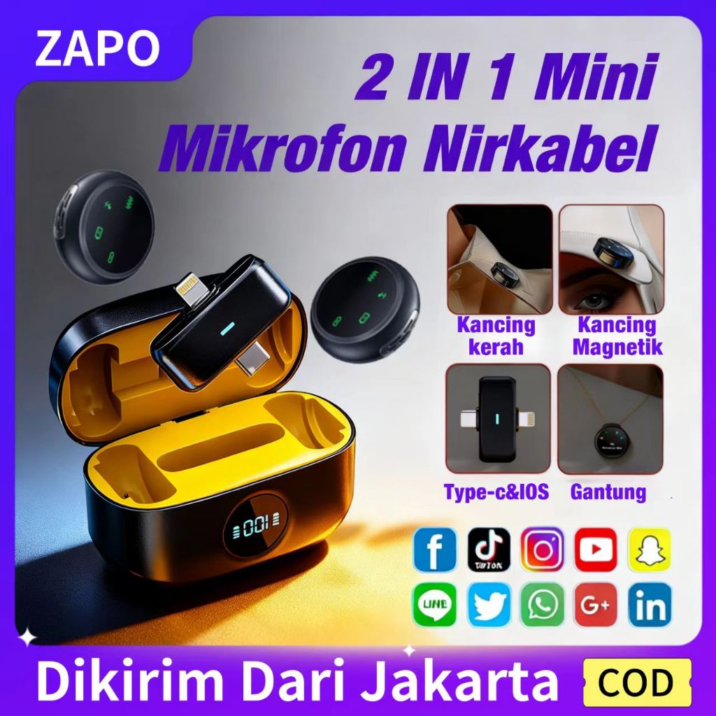 Jual Wireless Microphone 2-In-1 Clip On Mic Magnetic Mikrofon HP Plug ...