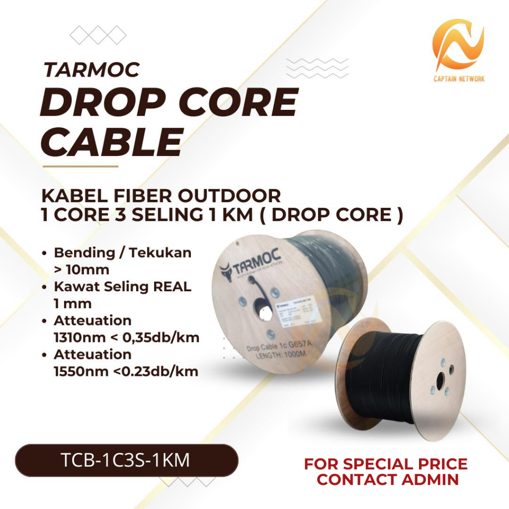 Jual Tarmoc Dropcore Cable FO 1 CORE 3 SELING 1000m | Kabel FO Drop ...