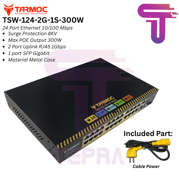 Jual Tarmoc TSW-124-2G-1S-300W Switch POE HUB CCTV IP CAMERA 24 PORT 10 ...